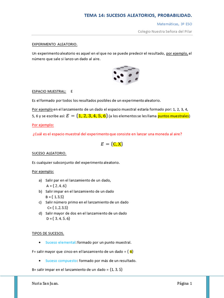 TEMA 14 PROBABILIDAD | PDF | Teoría de probabilidad | Probabilidad