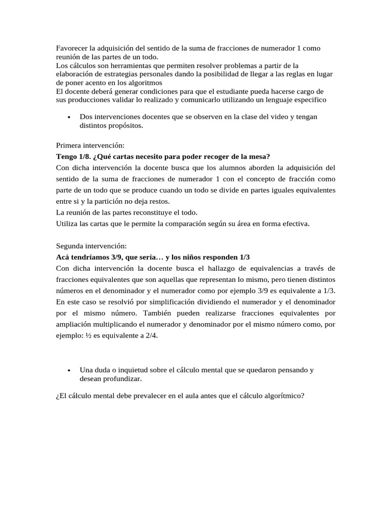 Favorecer La Adquisición Del Sentido de La Suma de Fracciones de ...