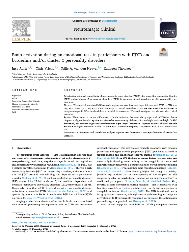 Brain Activation During An Emotional Task in Participants With PTSD and ...