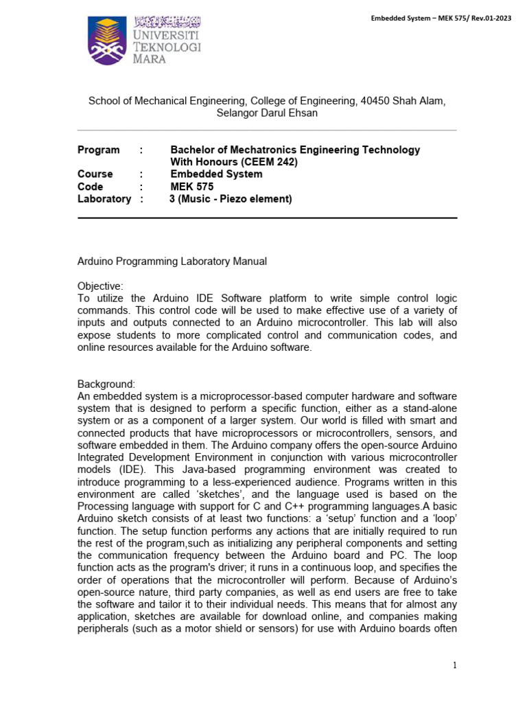 MEK 575 Lab Manual - LAB 3 | PDF | Arduino | Embedded System