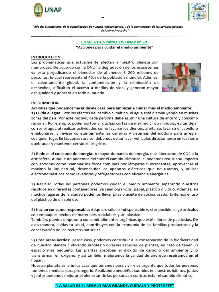 CH5M N° 30 ACCIONES PARA CUIDAR EL MEDIO AMBIENTE | PDF | Entorno ...