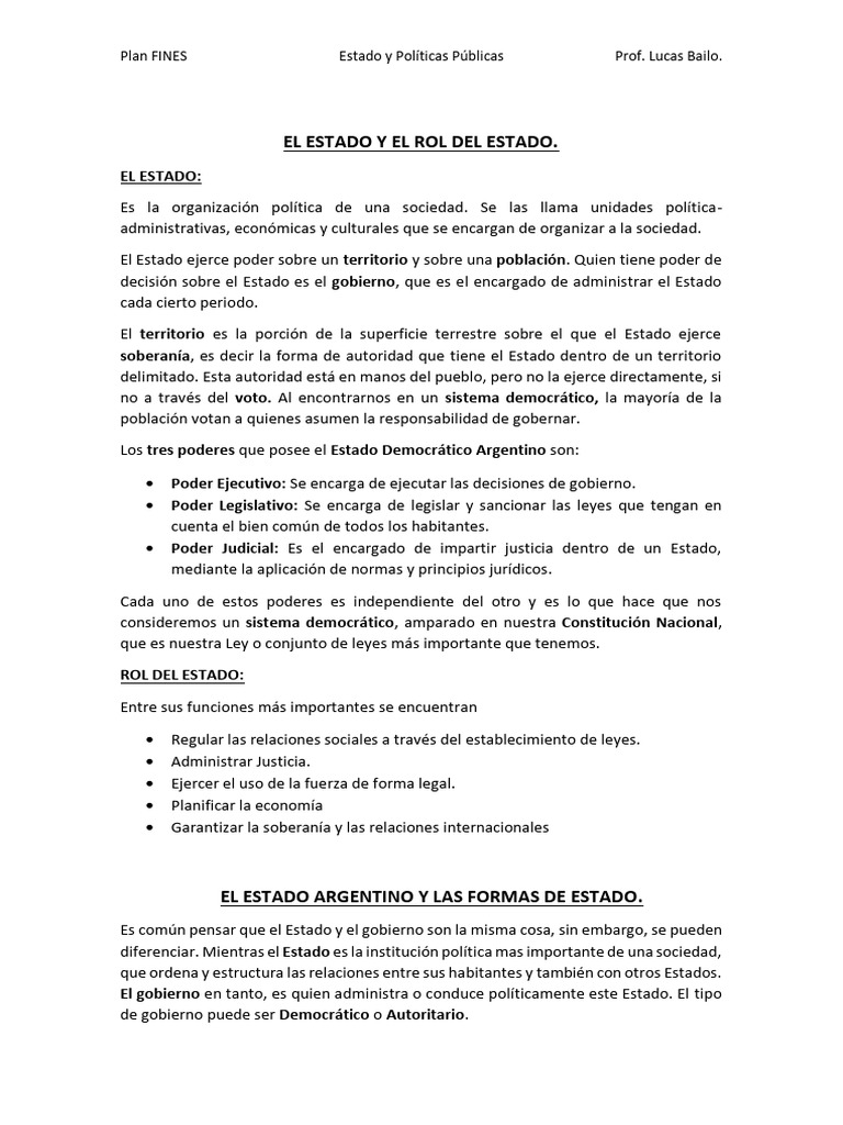 Clase 1 y 2 - El Estado y Rol Del Estado. Formas de Gobierno y Distintos Tipos de Estado | PDF ...