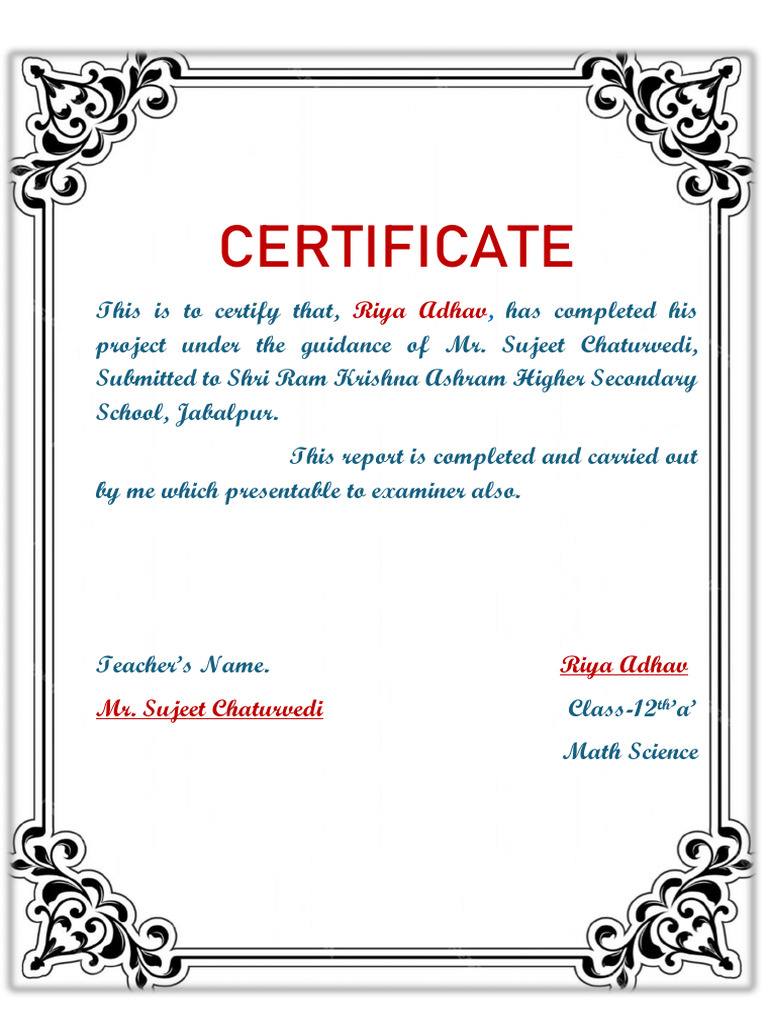 Riya Certificate | PDF