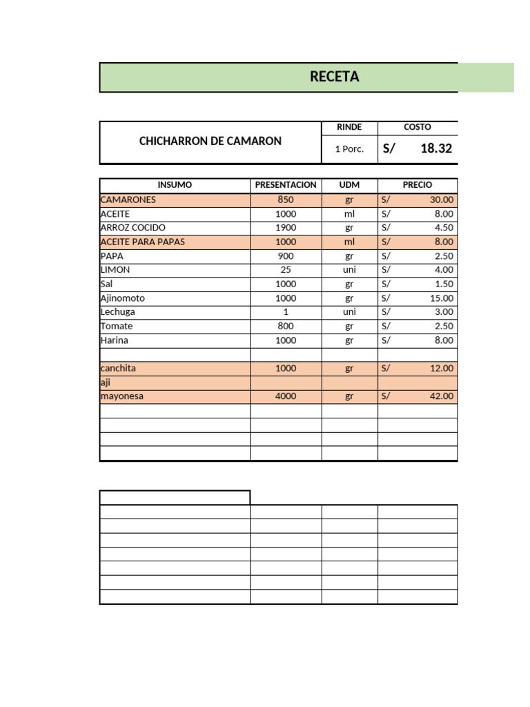 Formato de Costeo El Club Del Camaron | PDF