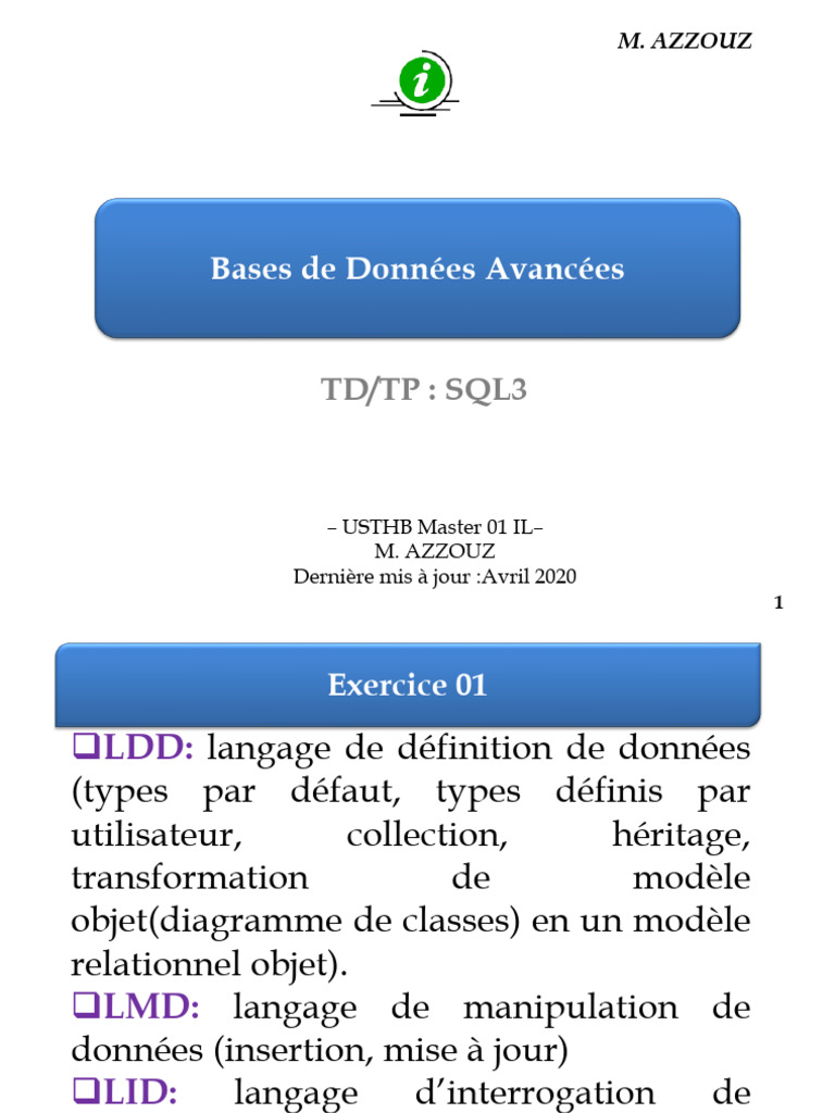 Exercice 01 Et 02 SQL3 | PDF | Gestion des données | Bases de données