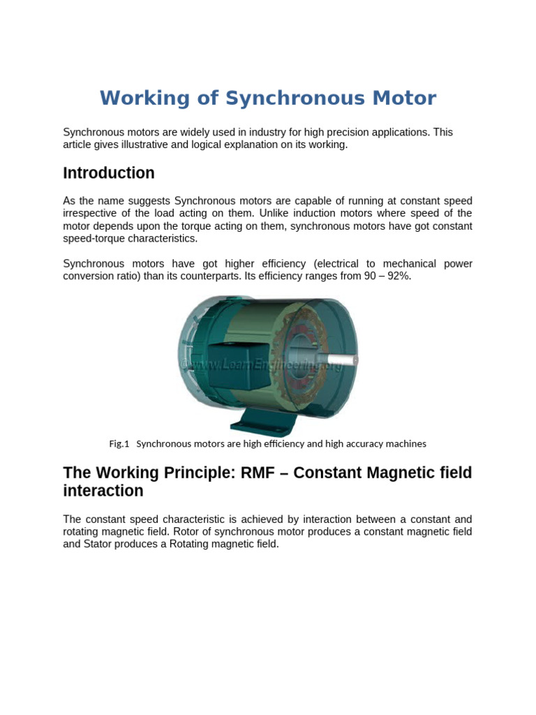 Working of Synchronous Motor | PDF | Electric Motor | Electrodynamics