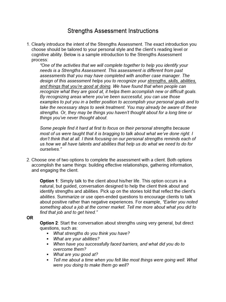 Strengths Assessment Form and Instructions | PDF | Thought ...