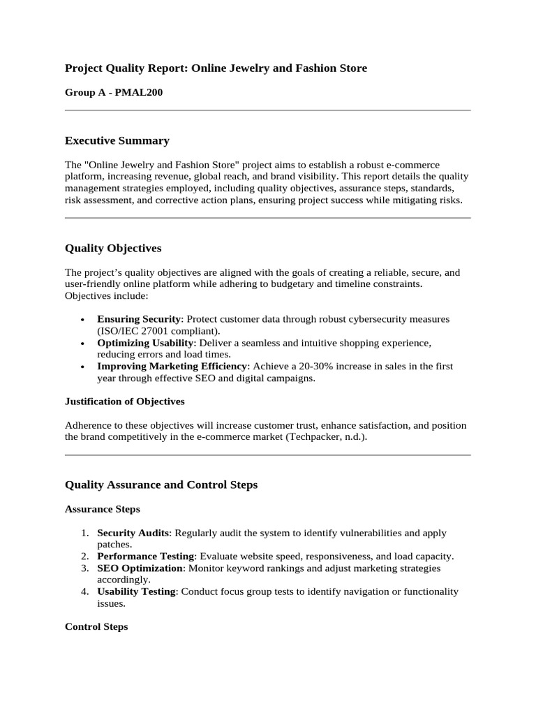 Project Quality Report - DRAFT | PDF | Usability | Computer Security