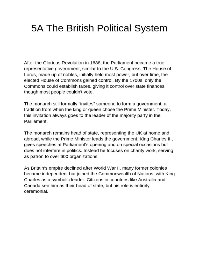 The British Political System | PDF