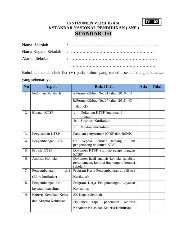 Verifikasi Standar Isi Pendidikan Nasional | PDF