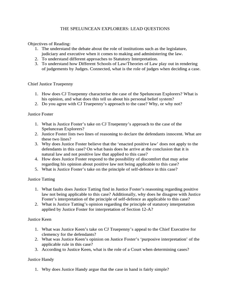 Lead Questions_Speluncean Explorers | PDF | Public Sphere | Justice
