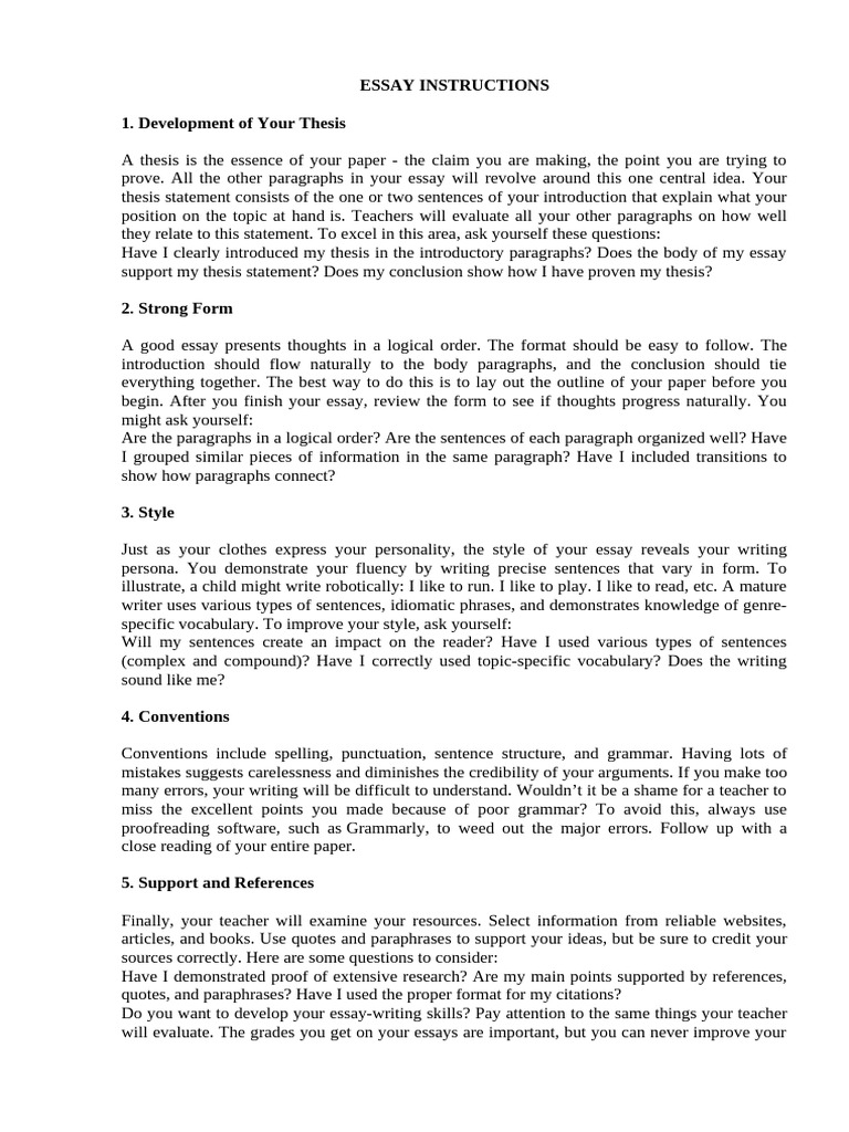 ESSAY INSTRUCTIONS | PDF | Essays | Thesis