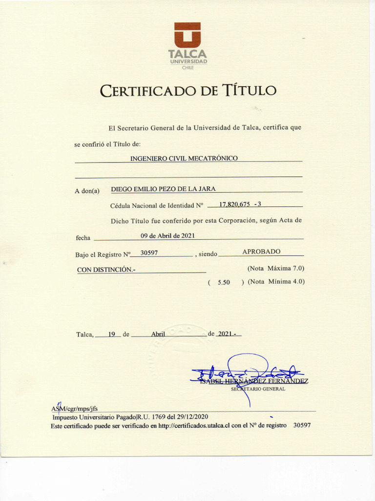 Certificado de Titulo (1) | PDF