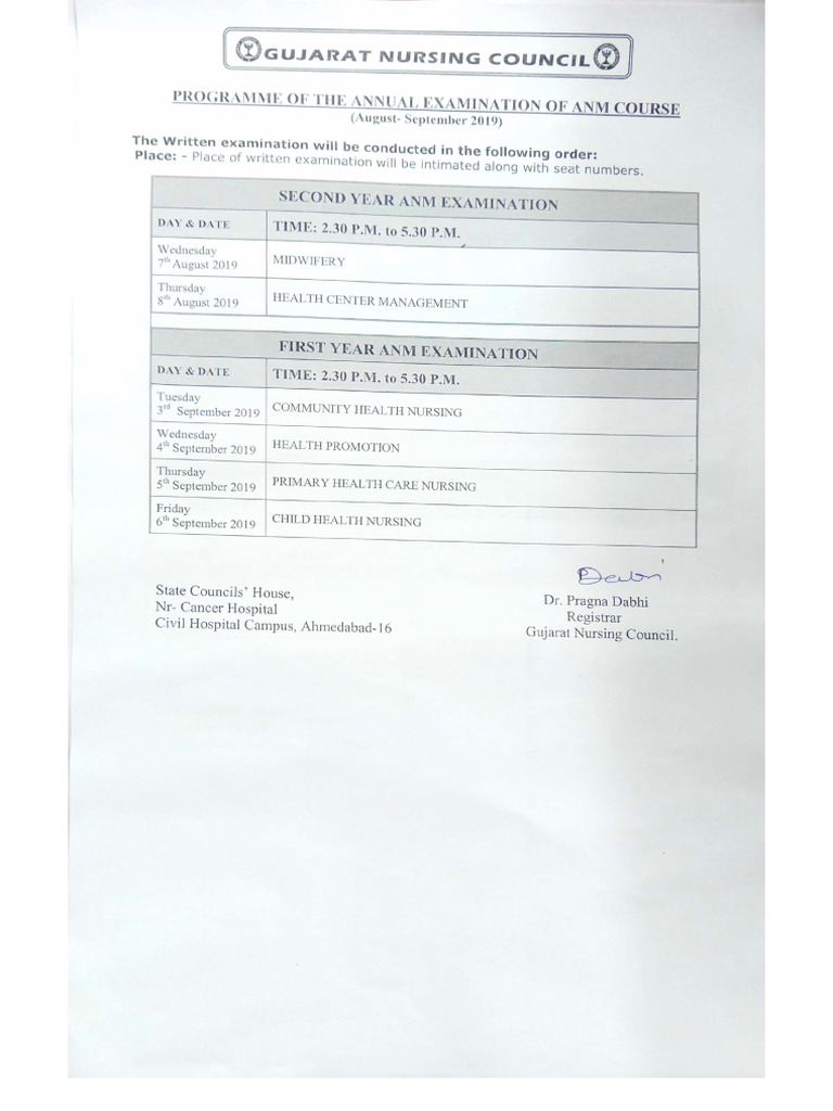 ANM Exam Program August - 2019 | PDF