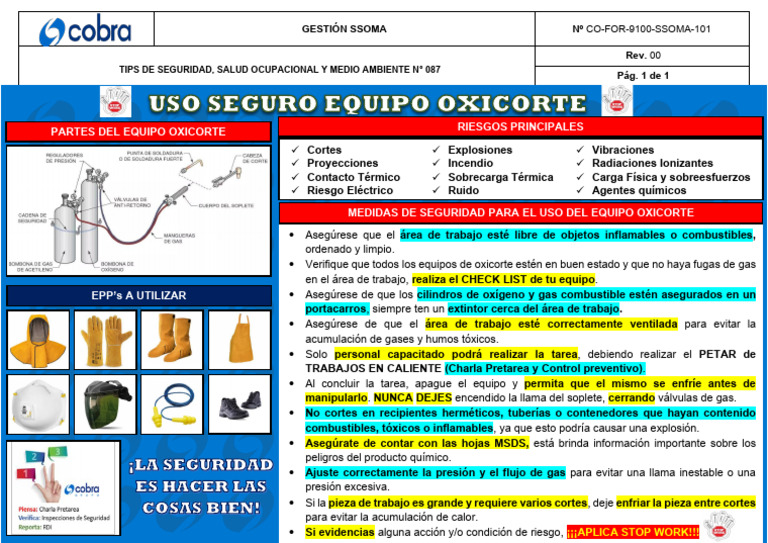 Tips Ssoma #087 - Uso Seguro Equipo Oxicorte | PDF | Gases | Seguridad ...