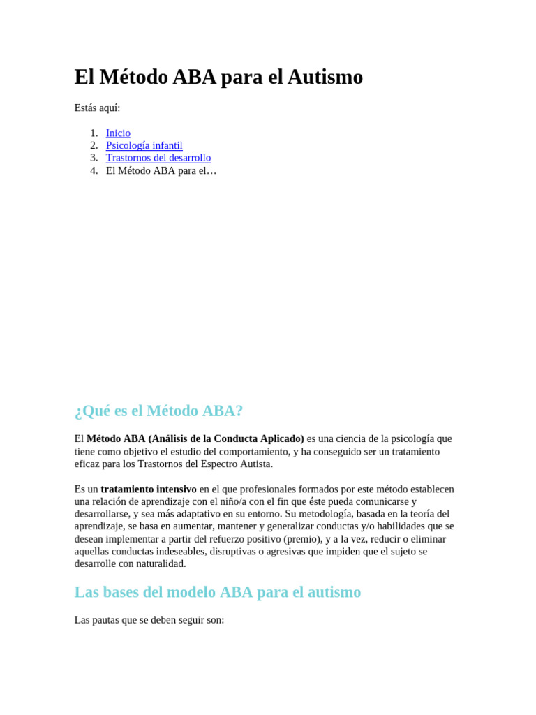 El Método ABA para El Autismo | PDF | Espectro autista | Aprendizaje