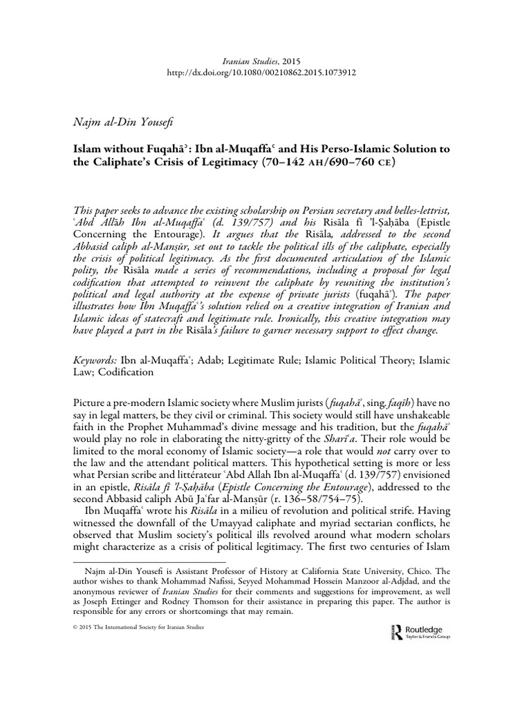 Islam Without Fuqaha Ibn Al Muqaffa An | PDF | Caliphate | Sunni Islam
