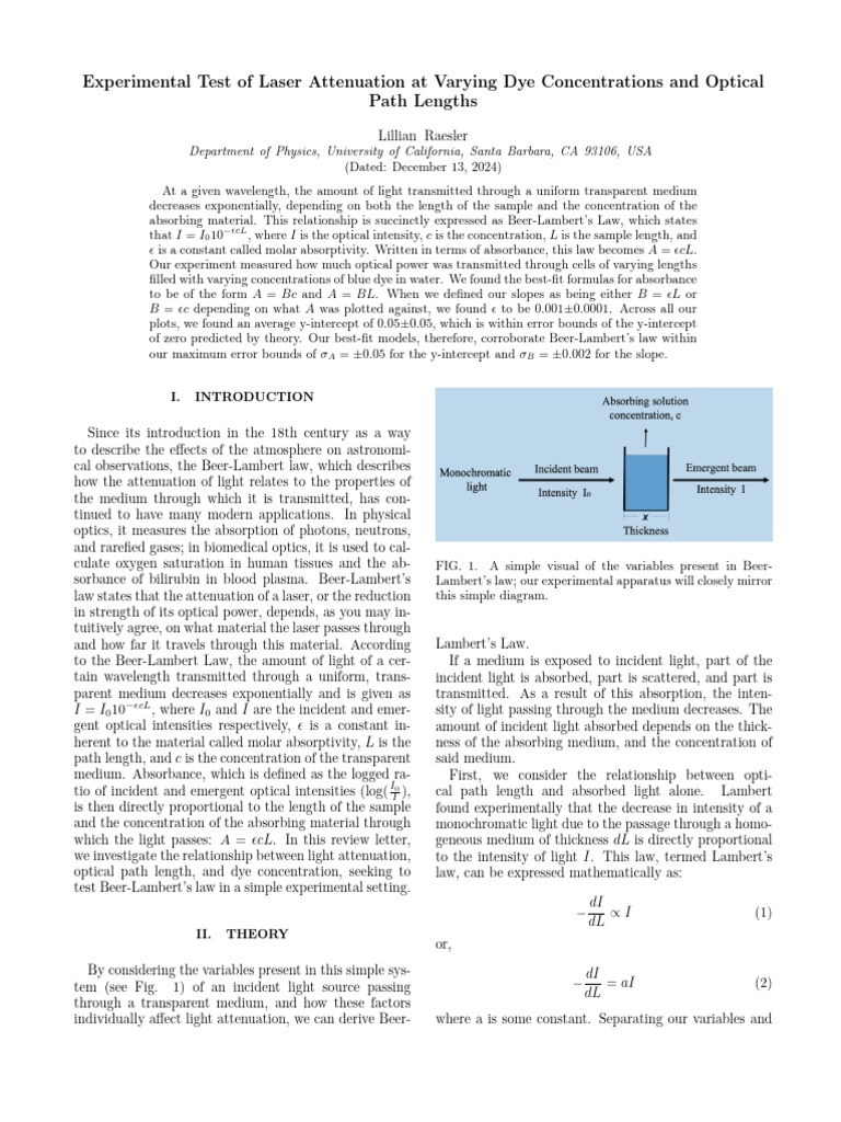 Paper On Attenuation of A Laser | PDF | Absorbance | Electromagnetic Radiation
