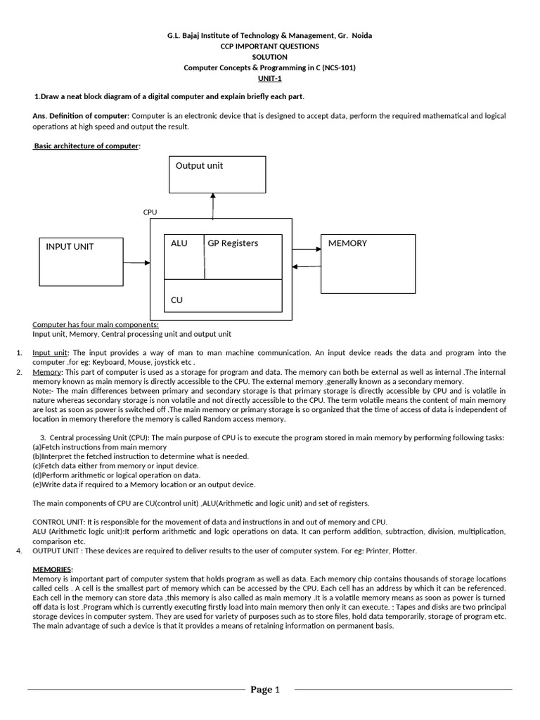 PPS Important Question's Solutions | PDF | Random Access Memory | Computer Data Storage