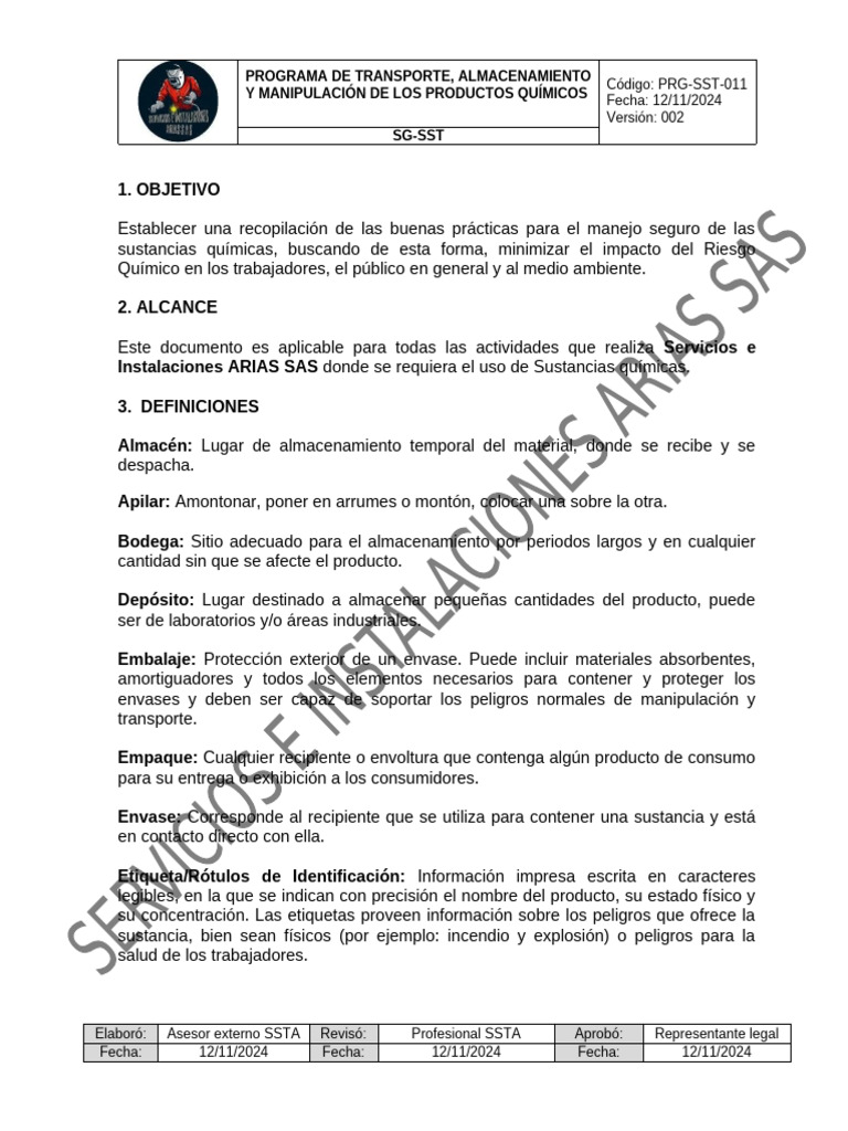 PRG-SST-011 Programa de transporte, almacenamiento y manipulación de ... PRG-SST-011 Programa de transporte, almacenamiento y manipulación de ...