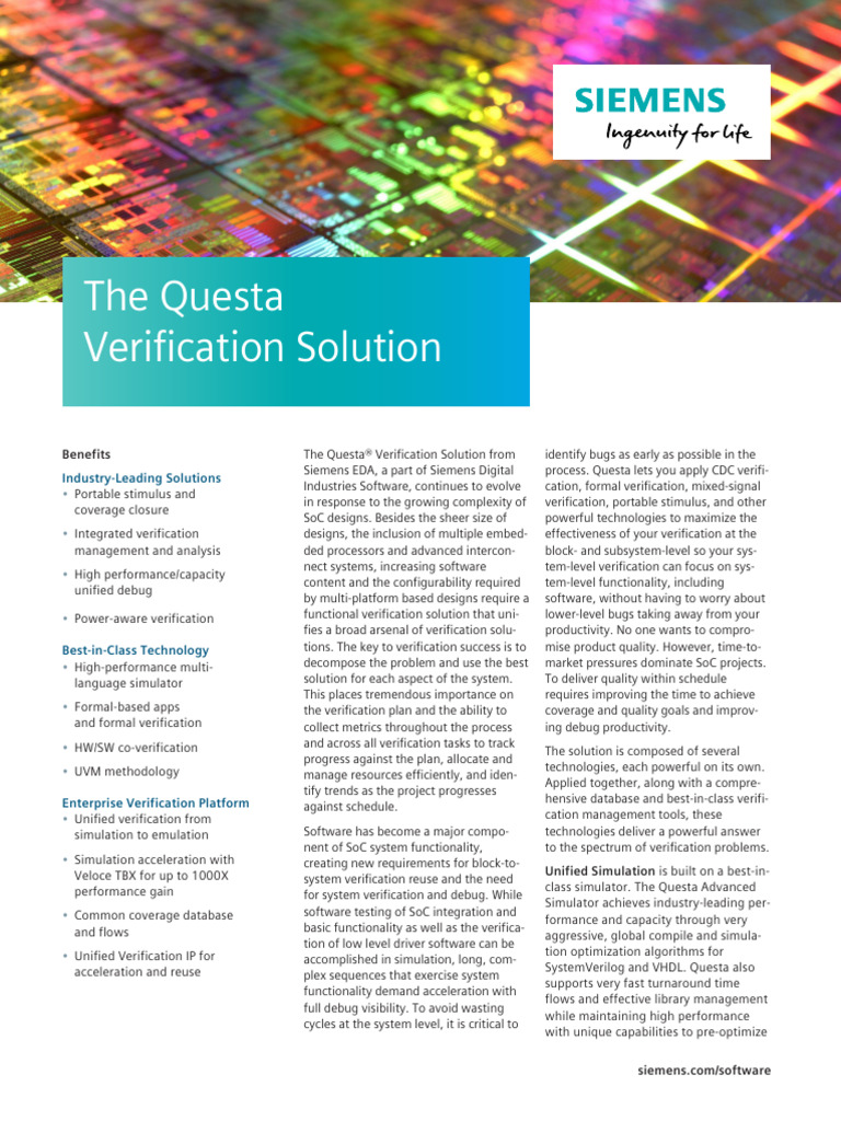 The Questa Verification Solution FS | PDF | Formal Verification | System On A Chip