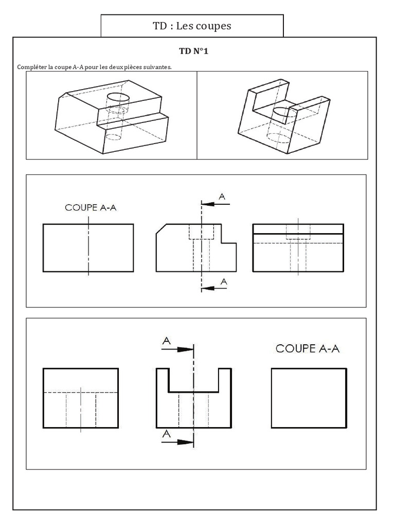 Exercices de coupes et sections dessin technique | PDF