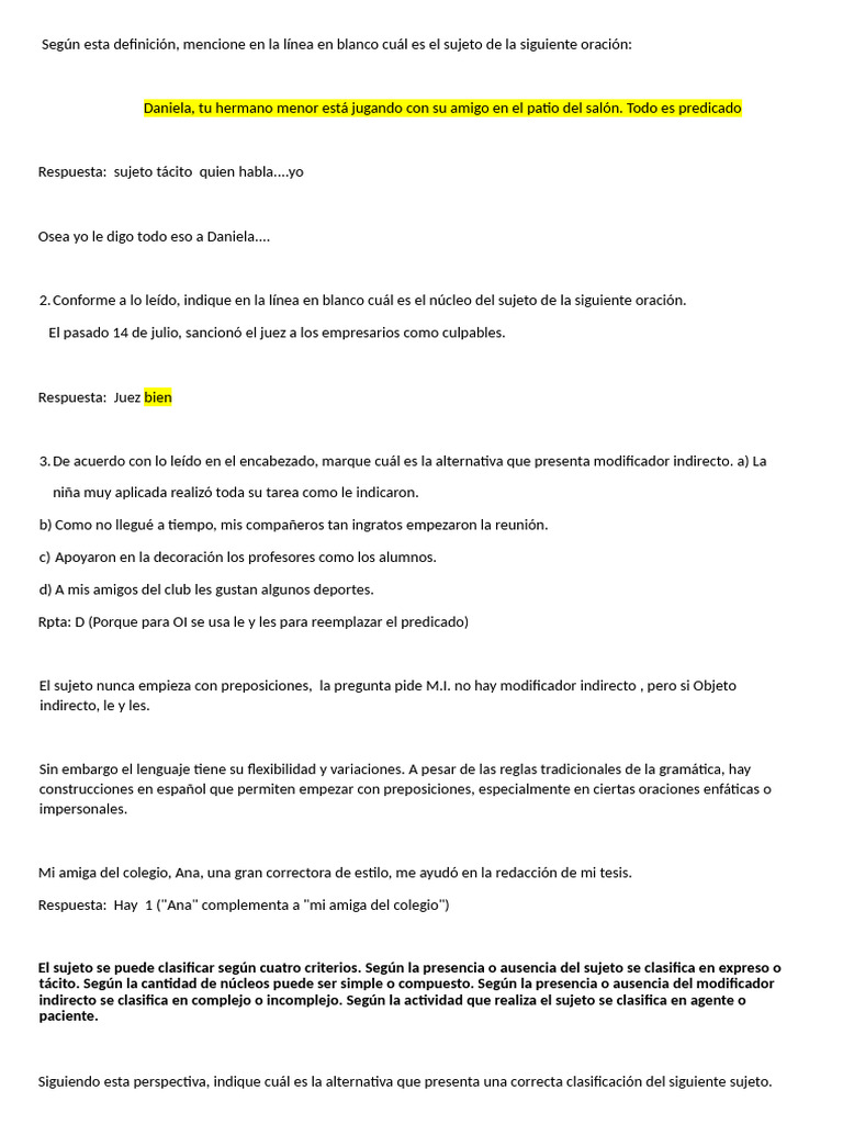 REPASO FINAL (2) | PDF | Asunto (gramática) | Oración (Lingüística)