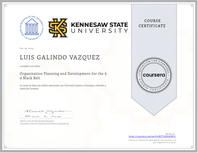 Six Sigma Coursera RZTTGPKXAWY2 | PDF