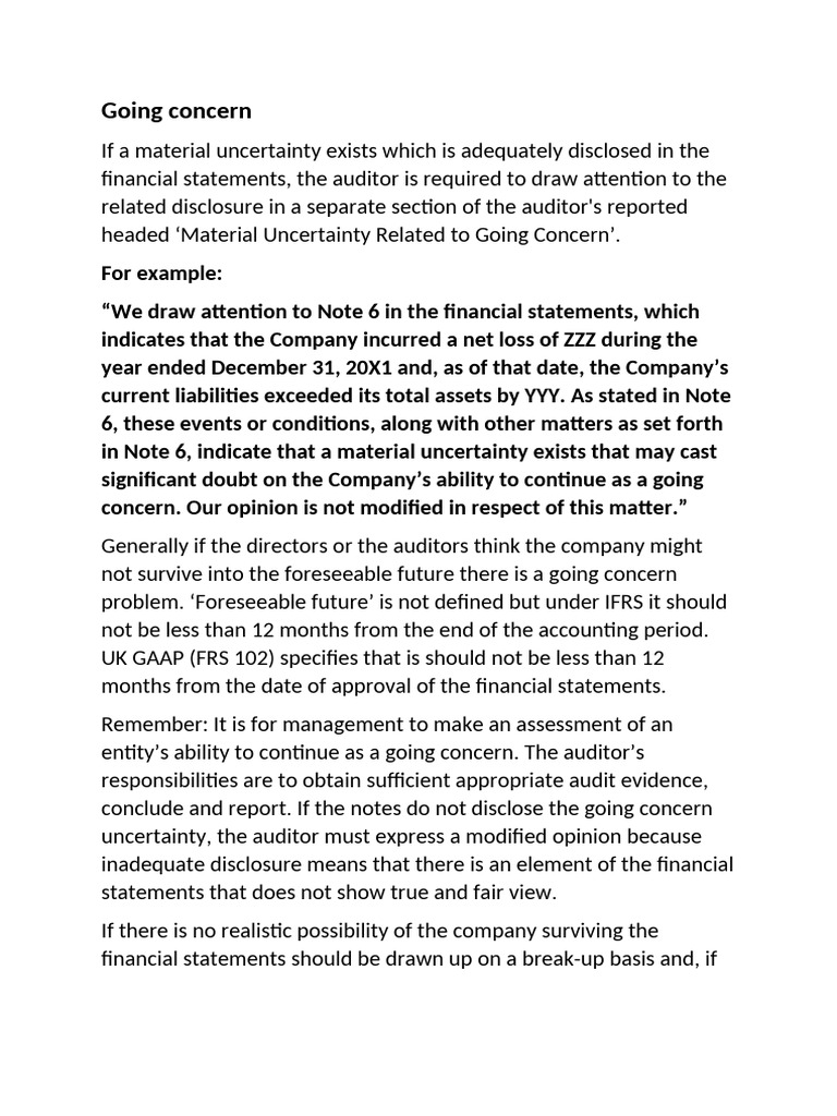 Going Concern NOTES | PDF | Going Concern | Business Economics