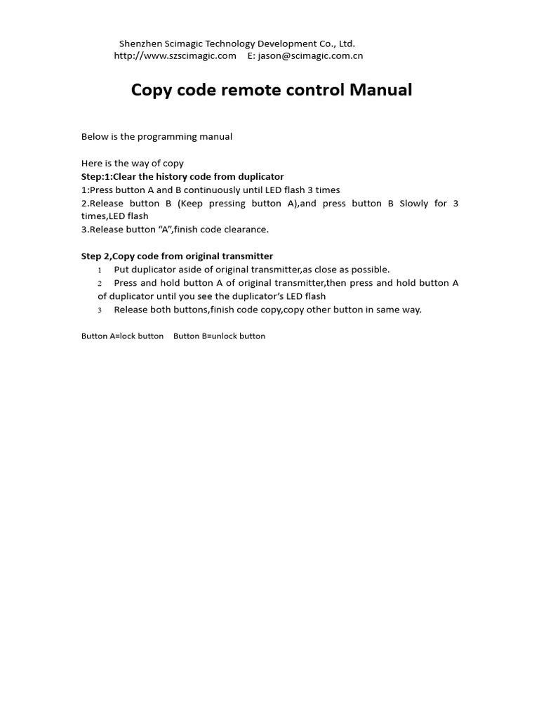Scimagic Remote Control Duplicator Manual | PDF