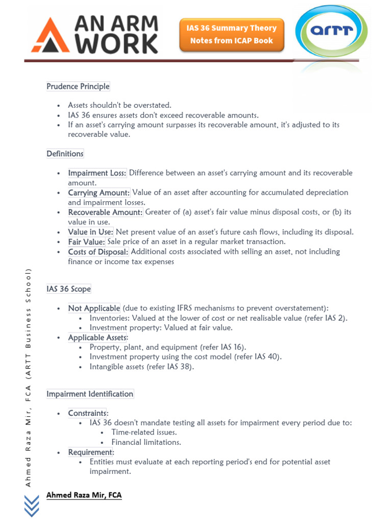 IAS 36 - Theory Notes Summarised | PDF | Fair Value | Financial Services