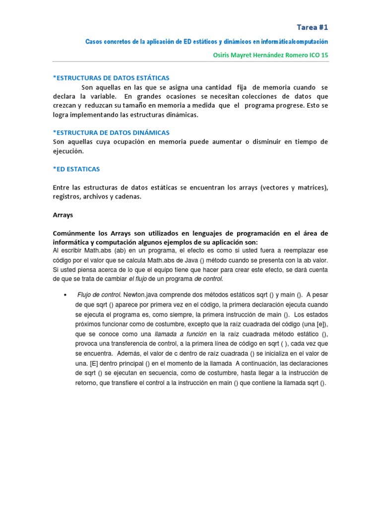 Estructuras de Datos Estáticas y Dinámicas | PDF | Estructura de datos ...