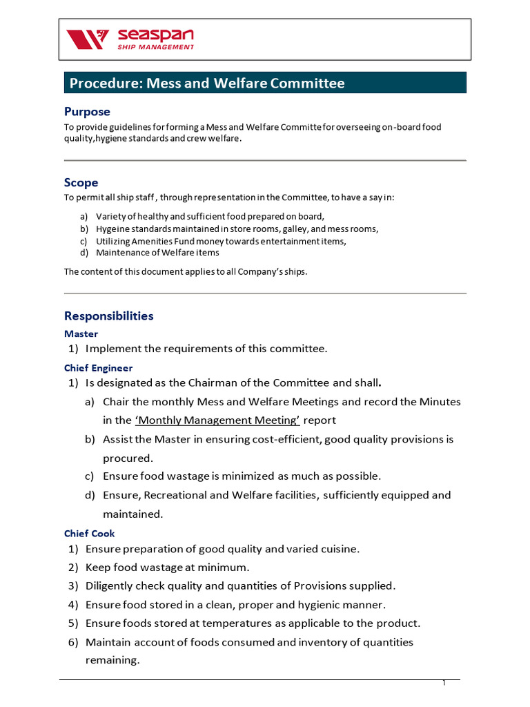 SP-156 - Mess and Welfare Committee | PDF | Hygiene