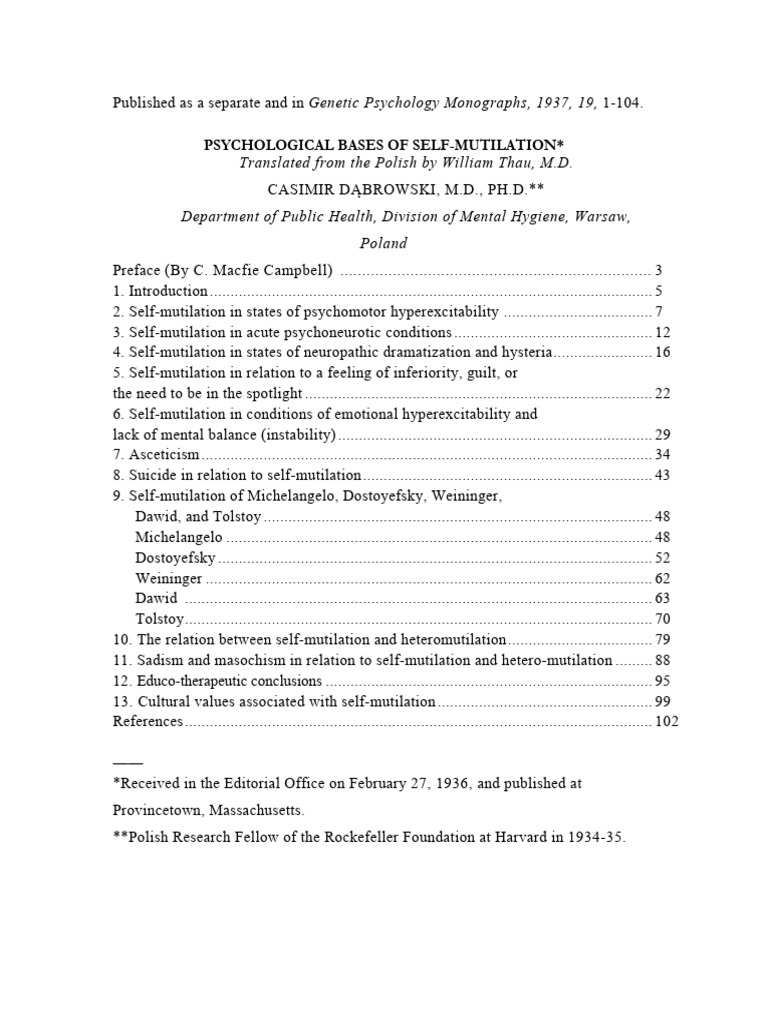 Psychological Bases of Self-Mutilation | PDF | Self Harm | Anxiety