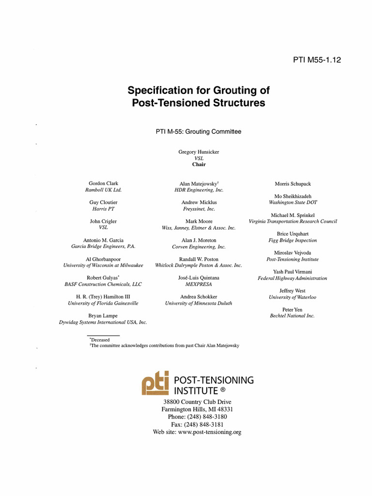 PTI - M55.1-12-Specification for Grouting of PostTensioned Structures | PDF | Cement | Concrete