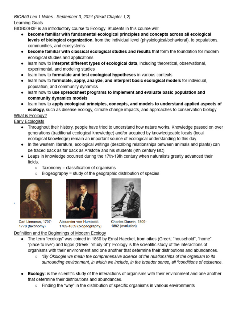 BIOB50 - Lec 1 Notes | PDF | Ecology | Experiment