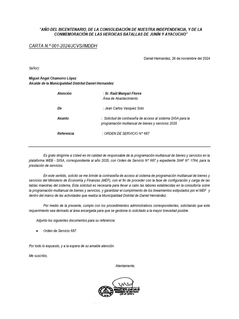 Solicitud de Contraseña de Acceso Al Sistema Siga para La Programación Multianual de Bienes y ...