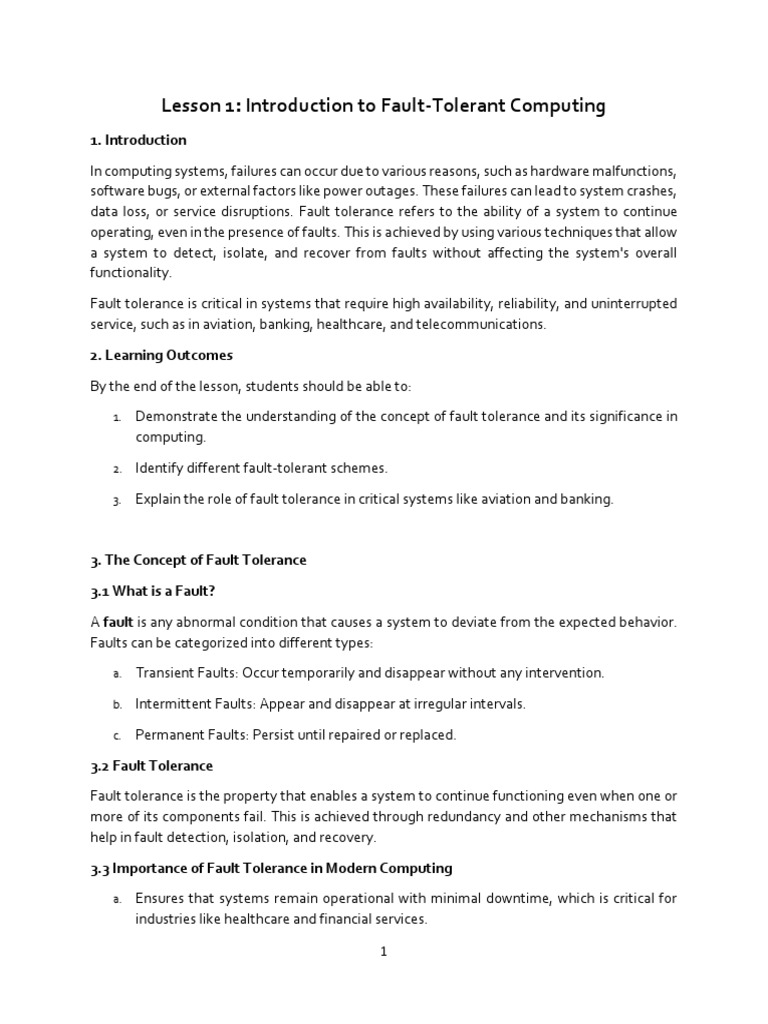 Lesson 1 - Introduction To Fault-Tolerant Computing | PDF | Fault Tolerance | Replication ...