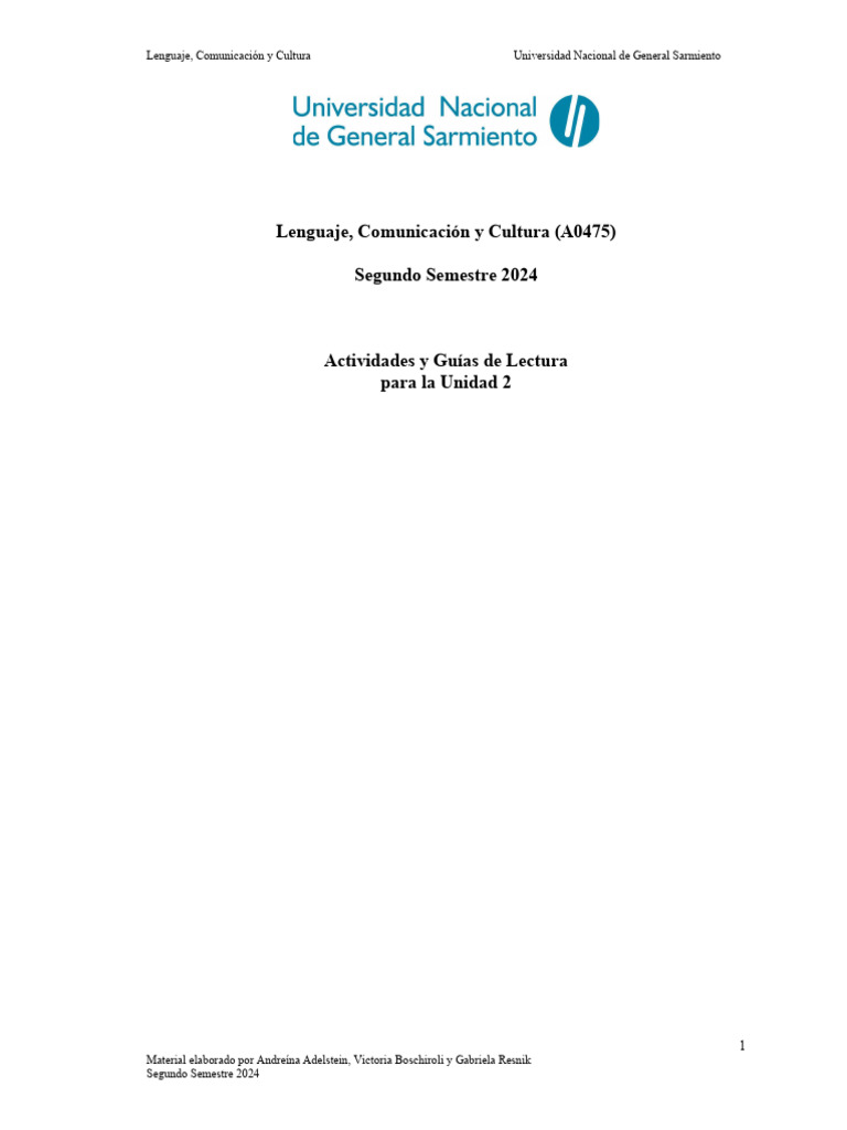 Actividades Unidad 2 LCC 2º Sem 2024-1 | PDF | Lingüística | Habla