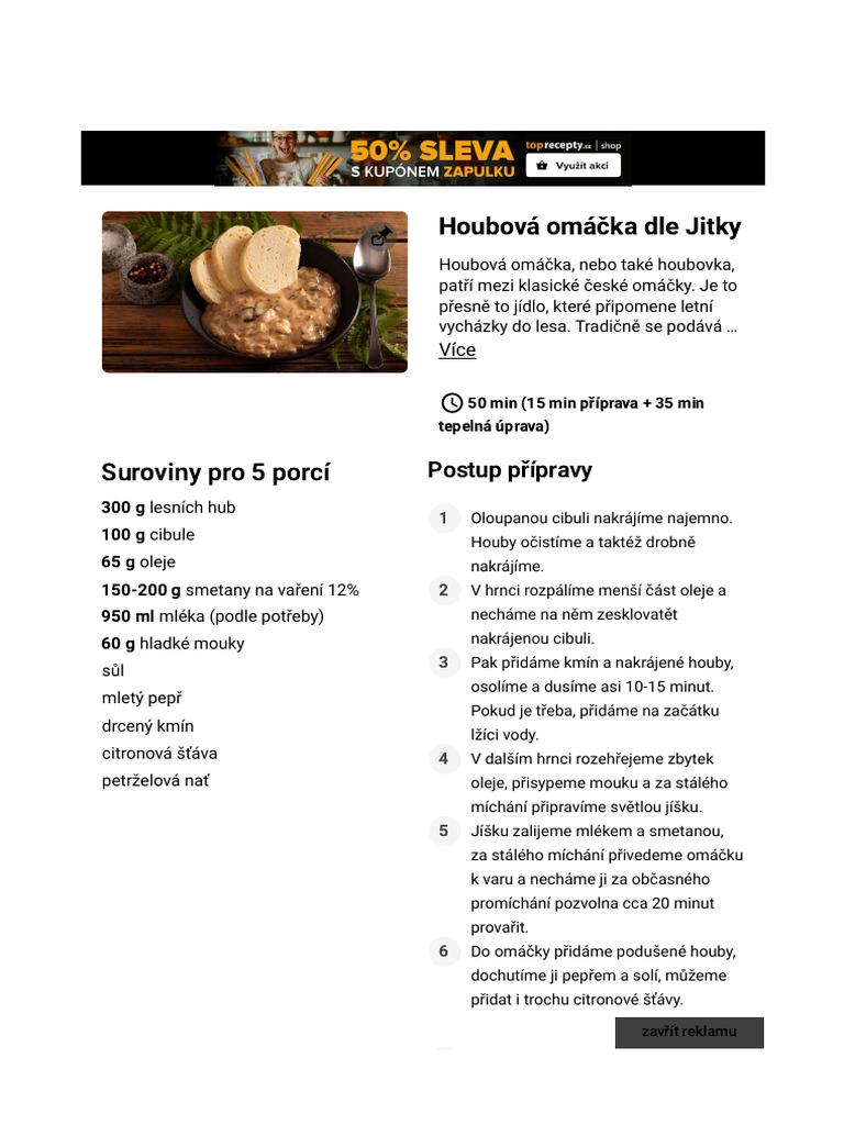 Houbová Omáčka Dle Jitky - TopRecepty - CZ | PDF
