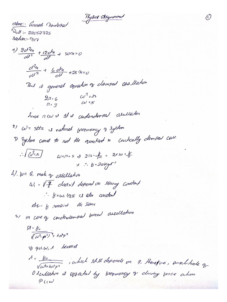 Physics Assignment 1 | PDF