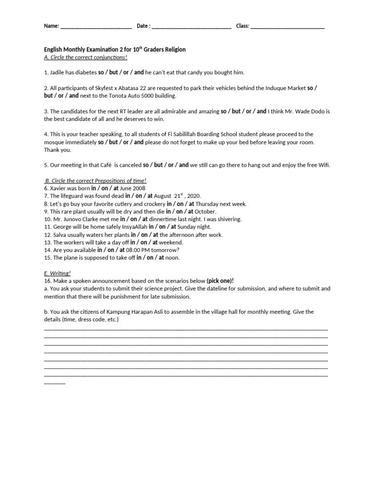 English Daily Examination Feb 2024 Brifion Agama | PDF