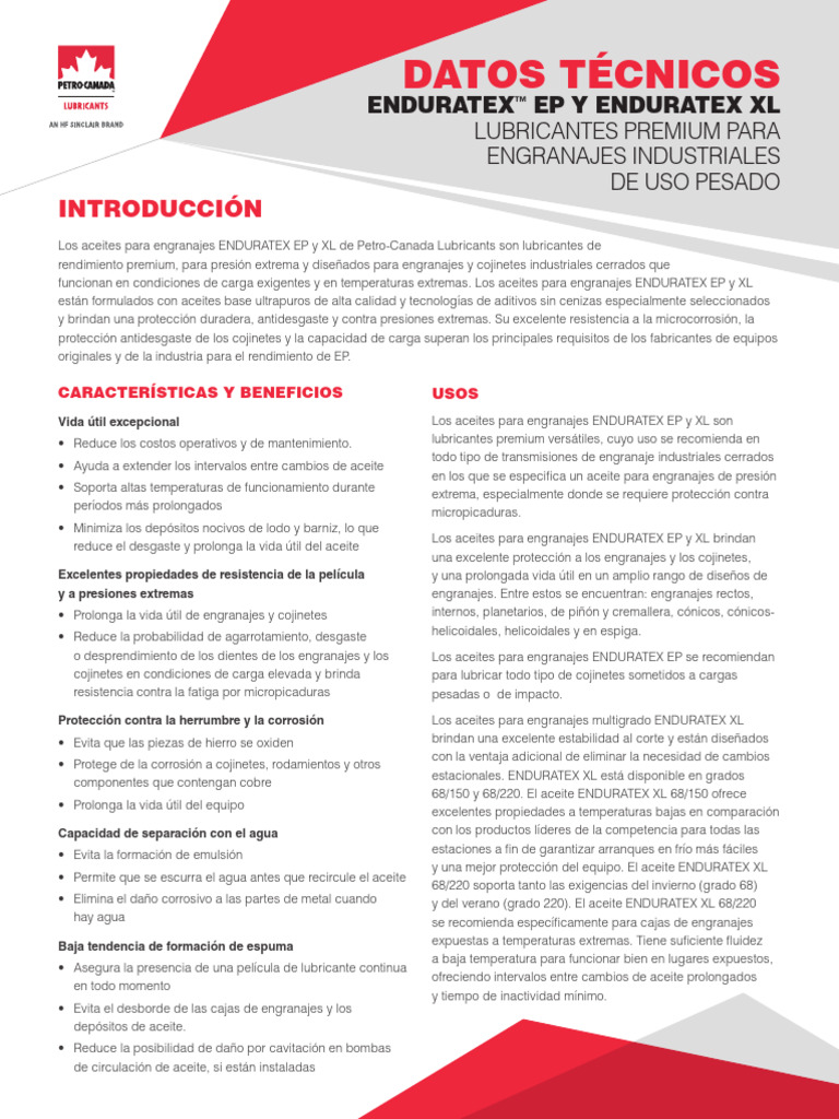 ENDURATEX EP 680 20 L | PDF | Engranaje | Rodamiento (Mecánico)