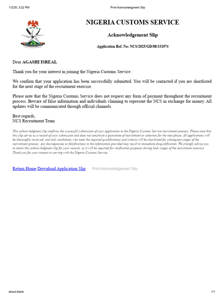 Print Acknowledgment Slip CUSTOM | PDF