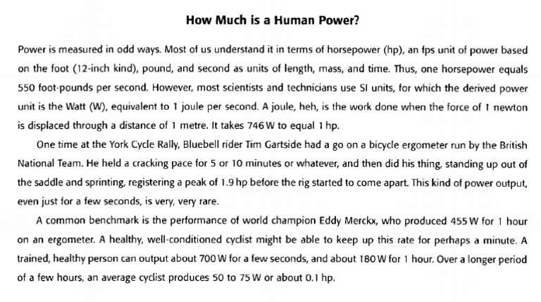Wattage Human Power Production Potential | PDF