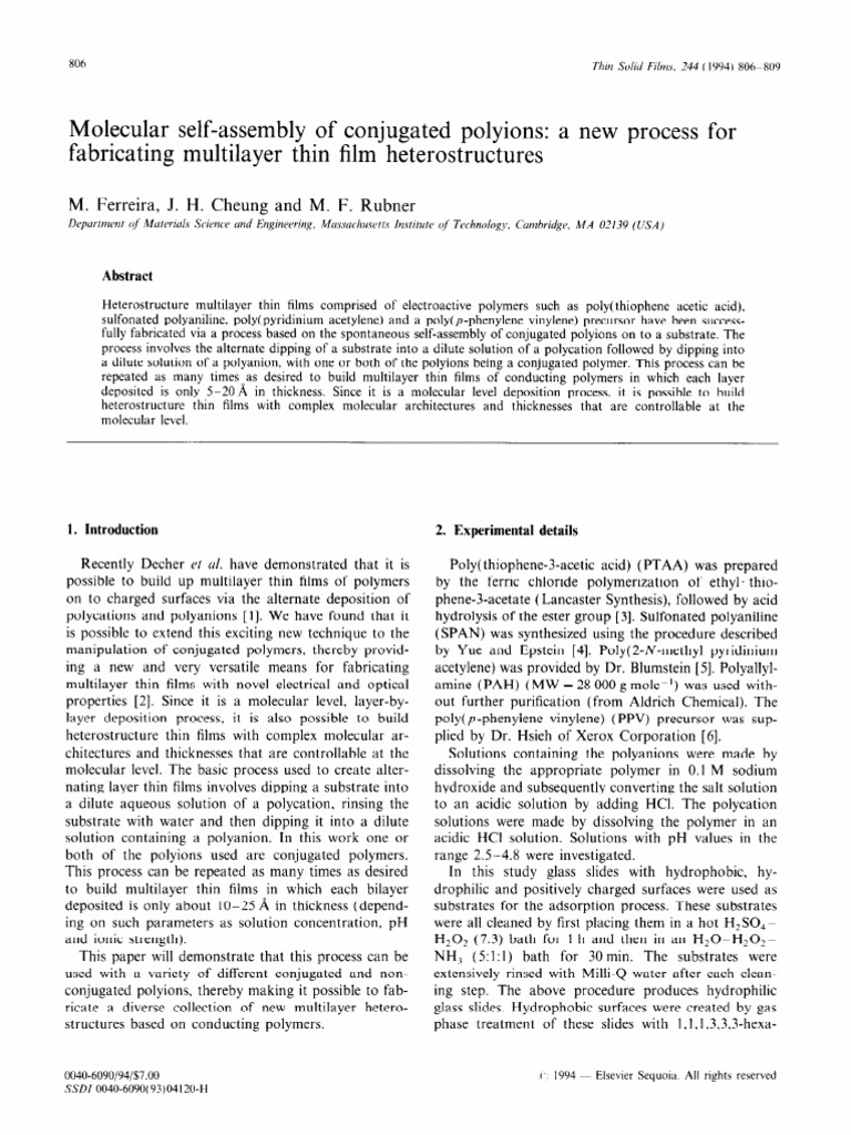 Molecular Self-Assembly of Conjugated Polyions | PDF | Thin Film | Lipid Bilayer