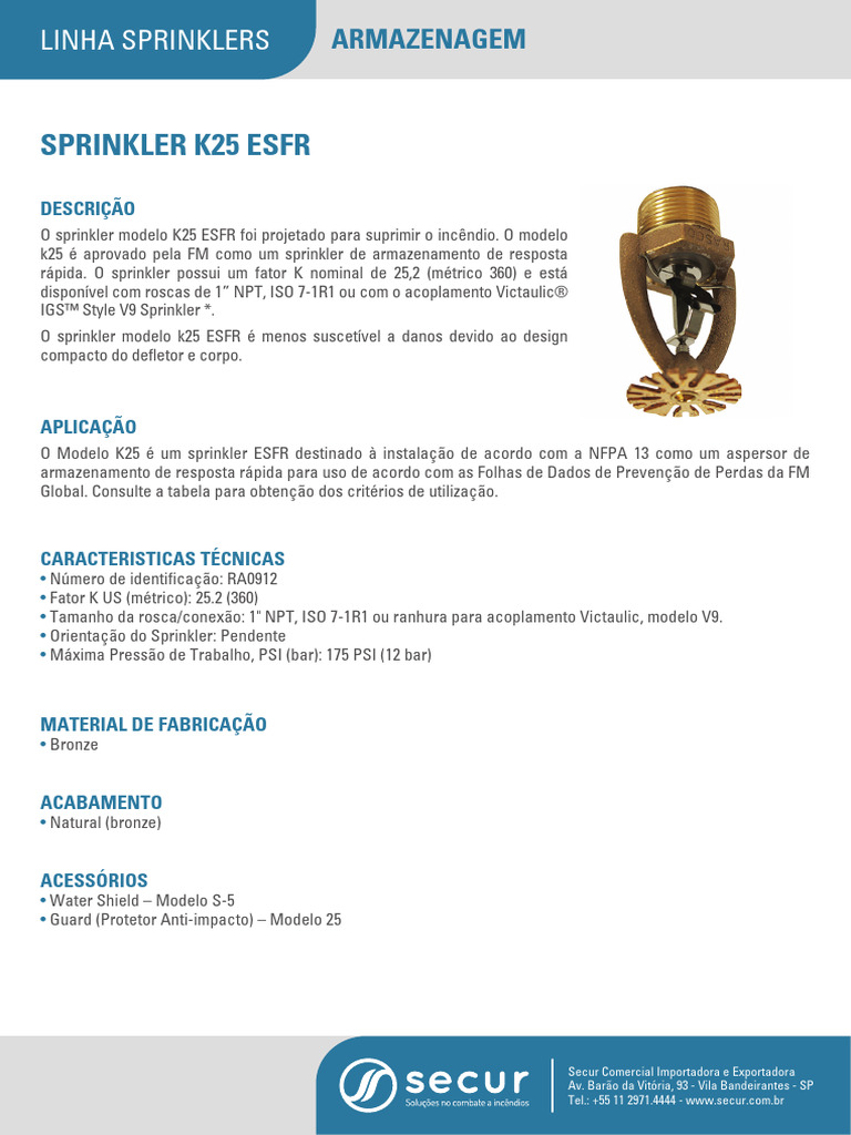 Sprinkler K25 ESFR: Especificações e Aplicações | PDF