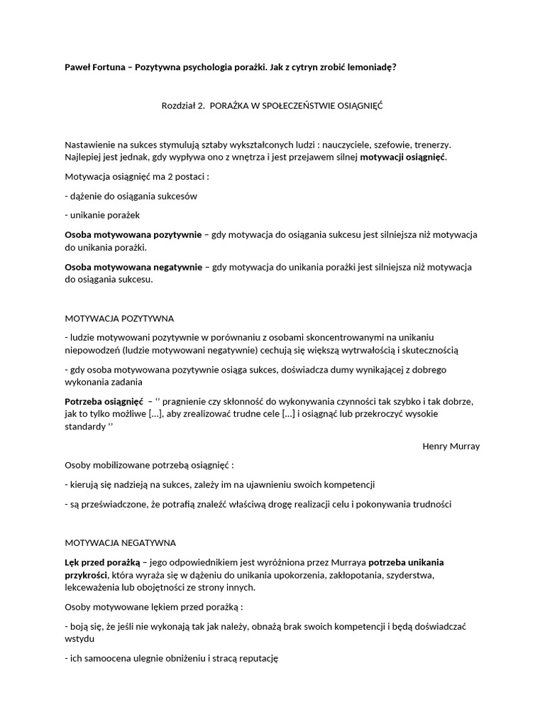 PaweÅ Fortuna - Jak Z Cytryn Zrobiä Lemoniadä NOTATKI | PDF