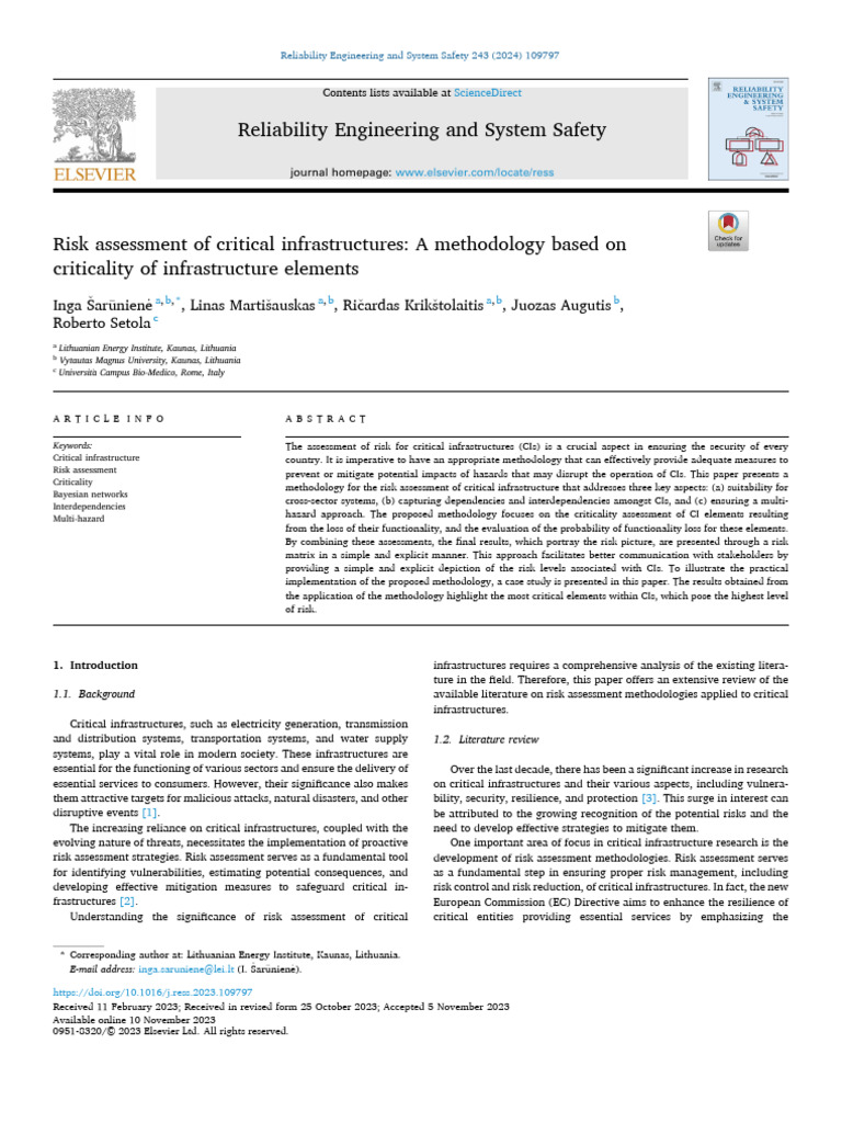 Risk Assessment of Critical Infrastructures | PDF | Risk | Risk Assessment