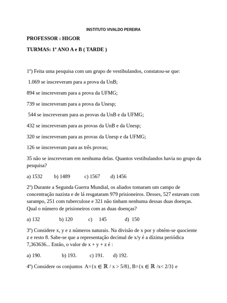 1º Ano Ivp | PDF